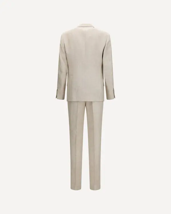 Brunello Cucinelli Hopsack Suit In Silk, Linen, And Wool - Beige