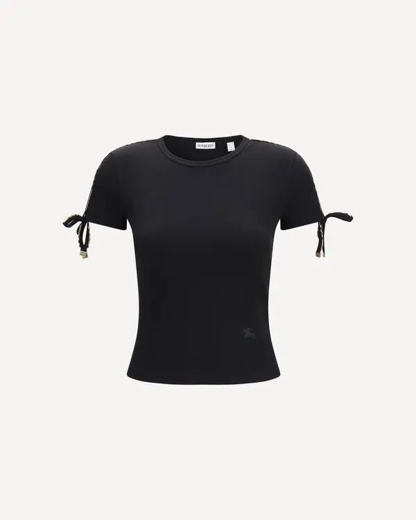 Burberry Cotton Ribbed T-shirt With Lace Detail - Black
