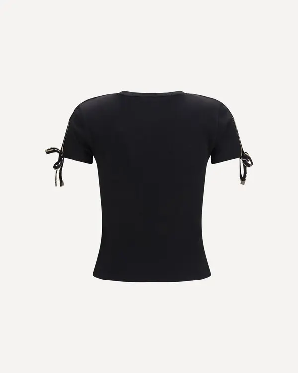 Burberry Cotton Ribbed T-shirt With Lace Detail - Black
