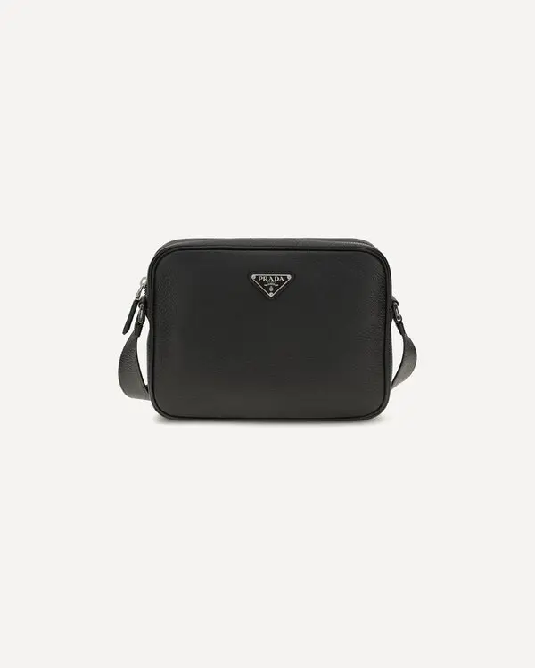 Prada Calfskin Leather Shoulder Bag With Enamel Logo