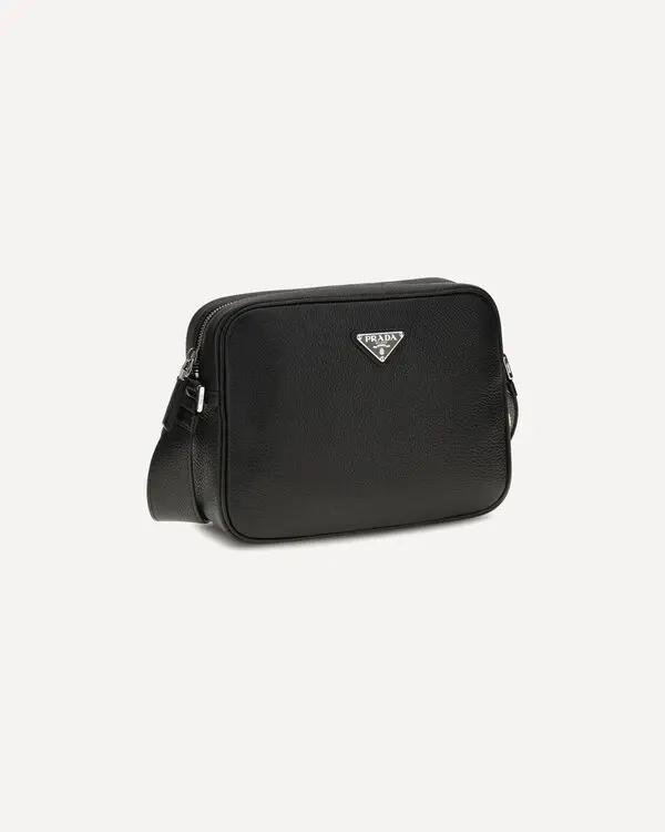 Prada Calfskin Leather Shoulder Bag With Enamel Logo