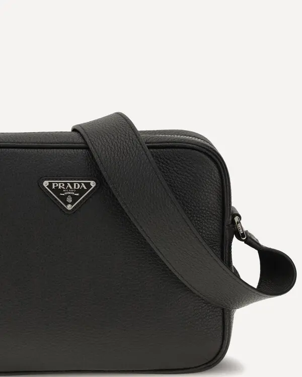 Prada Calfskin Leather Shoulder Bag With Enamel Logo
