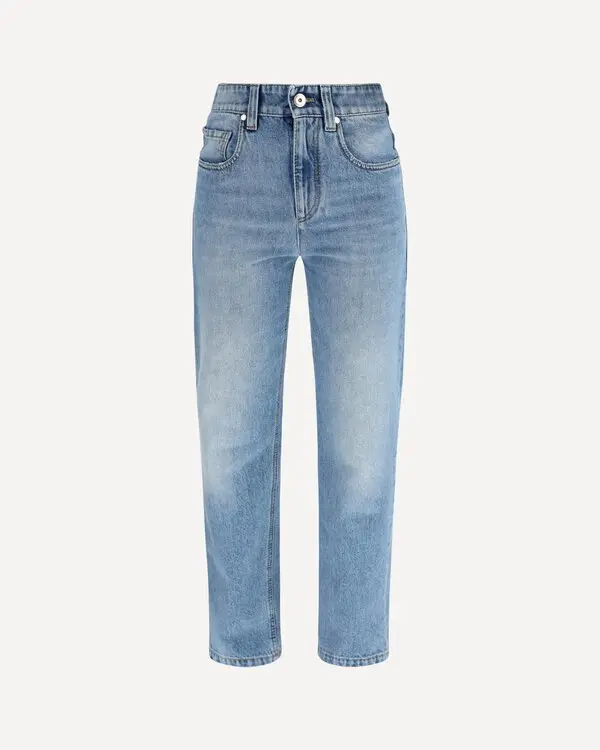 Brunello Cucinelli Monili Embellished Denim Pants - Light Blue