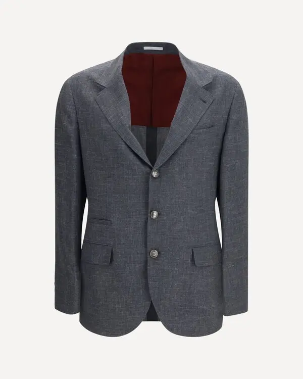 Brunello Cucinelli Deconstructed Jacket In Flame-textured Wool, Silk, And Linen - Grey