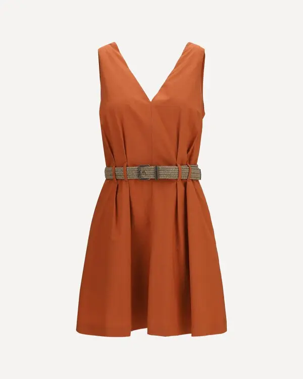 Brunello Cucinelli Pleated Dress With Rope Belt - Orange