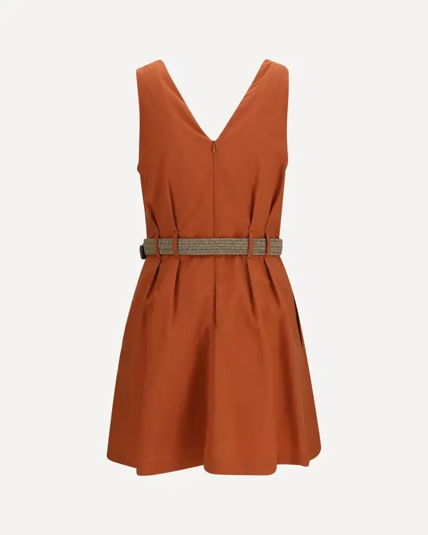 Brunello Cucinelli Pleated Dress With Rope Belt - Orange