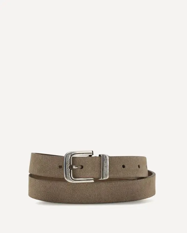 Brunello Cucinelli Suede Belt With Vintage-effect Buckle - Beige