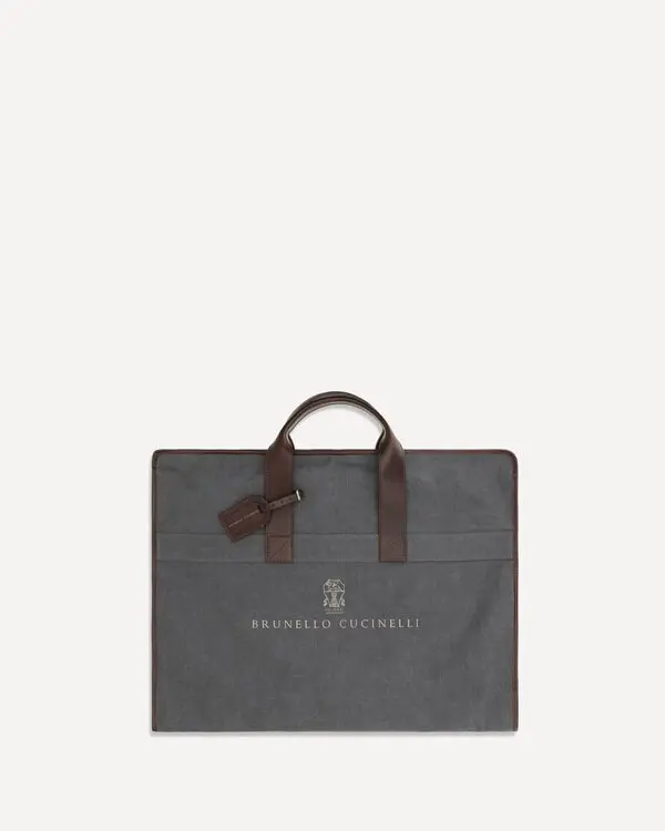Brunello Cucinelli Garment Bag In Techno Fabric And Leather - Grey