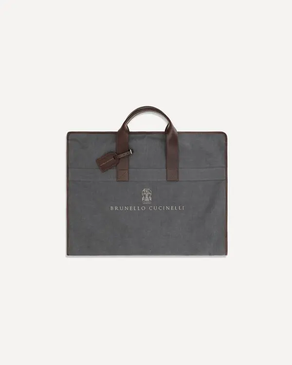 Brunello Cucinelli Garment Bag In Techno Fabric And Leather - Grey
