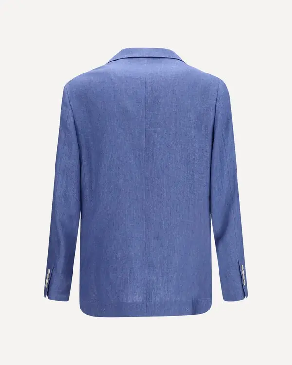 Brunello Cucinelli Deconstructed Single-breasted Jacket In Mélange Linen - Blue