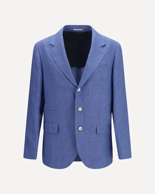 Brunello Cucinelli Deconstructed Single-breasted Jacket In Mélange Linen - Blue