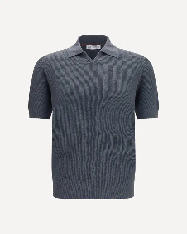 Brunello Cucinelli Cotton Ribbed Polo - Grey