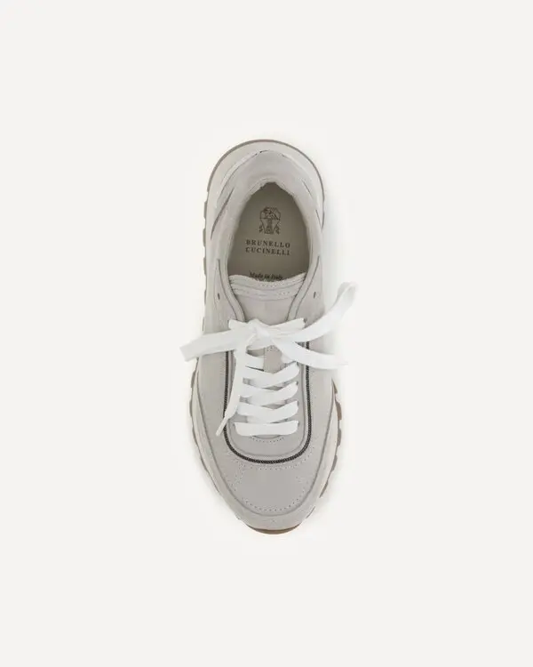 Brunello Cucinelli Hammered Leather Lace-up Sneakers - Grey