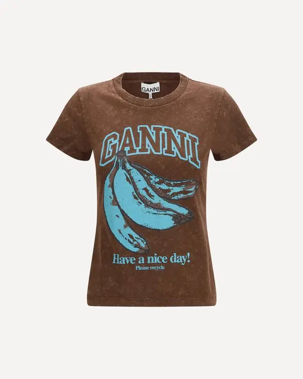 GANNI Banana Graphic Cotton T-shirt - Brown