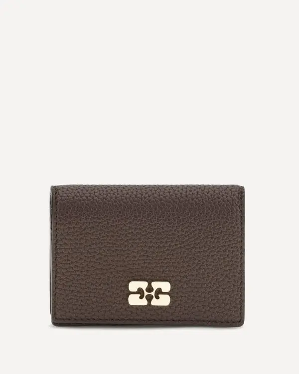 GANNI Flap Card Holder In Grained Leather - Brown