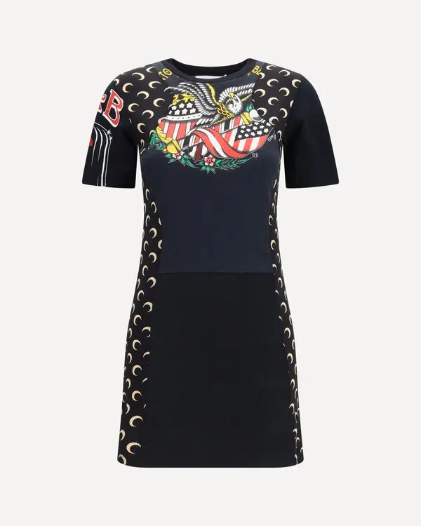 MARINE SERRE Recycled Jersey Paneled Mini Dress With Graphic Print - Black