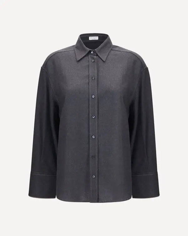 Brunello Cucinelli Virgin Wool Shirt With Monili Embellishment - Grey
