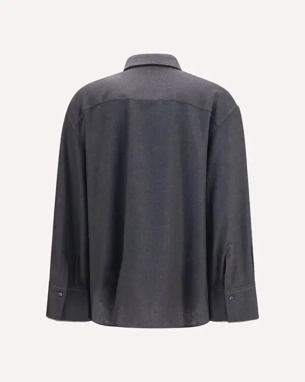 Brunello Cucinelli Virgin Wool Shirt With Monili Embellishment - Grey