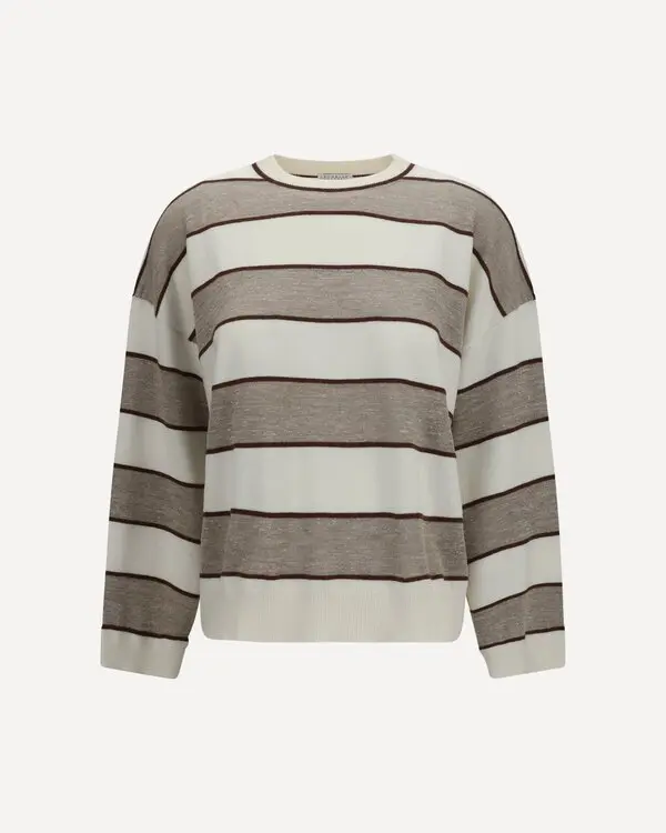 Brunello Cucinelli Striped Long-sleeve Wool Sweater