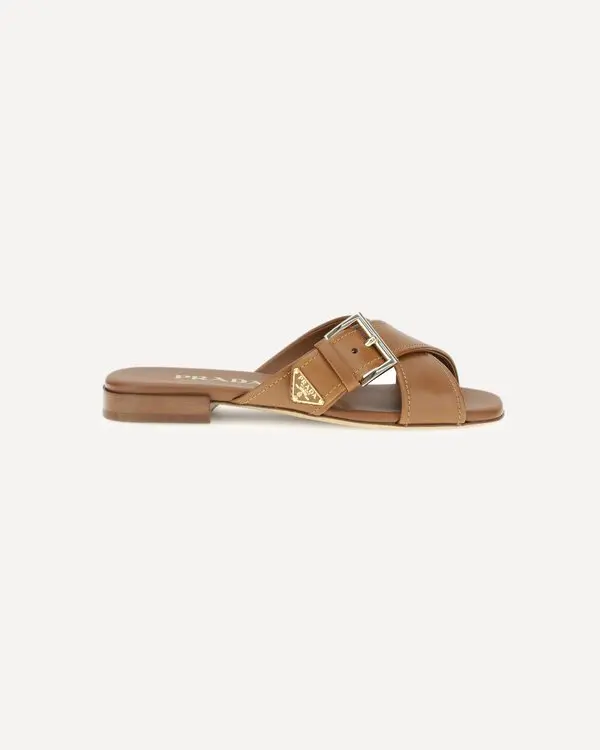 Prada Leather Sandals With Buckle Detail - Brown