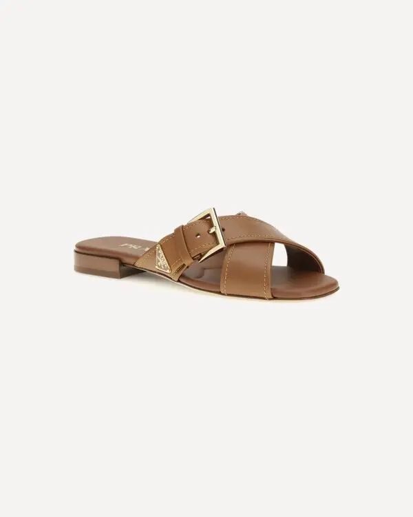 Prada Leather Sandals With Buckle Detail - Brown
