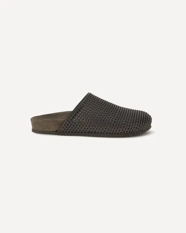 Brunello Cucinelli Leather Slides With Mesh Detail