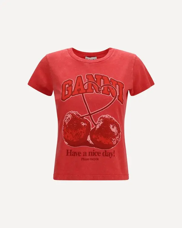 GANNI Have A Nice Day! Please Recycle" Cherry Graphic T-shirt
