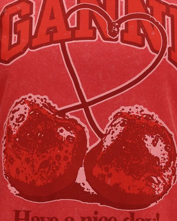 GANNI Have A Nice Day! Please Recycle" Cherry Graphic T-shirt
