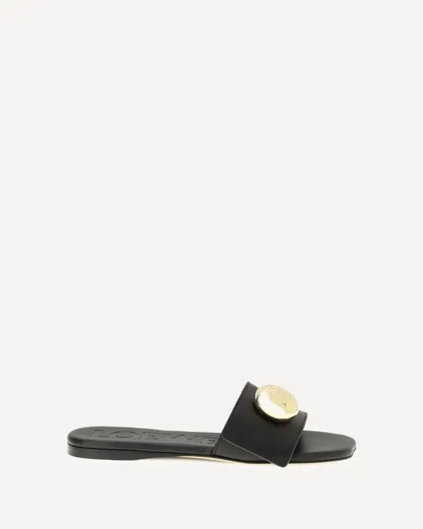 Loewe Pebble Slide Sandals In Calfskin Leather With Anagram Detail - Black