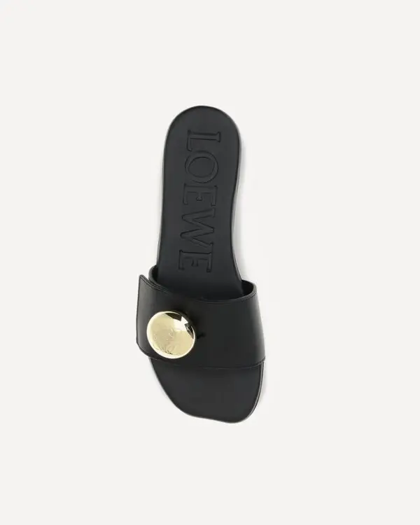 Loewe Pebble Slide Sandals In Calfskin Leather With Anagram Detail - Black