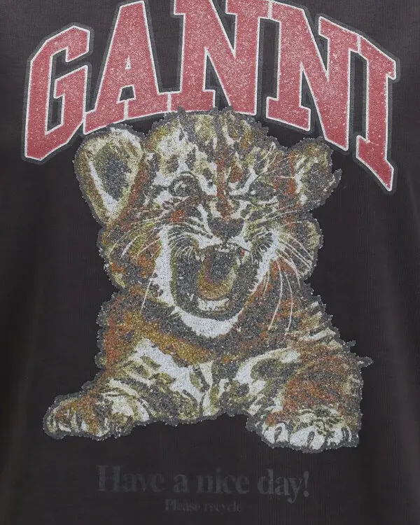 GANNI Tiger Graphic Cotton T-shirt - Black
