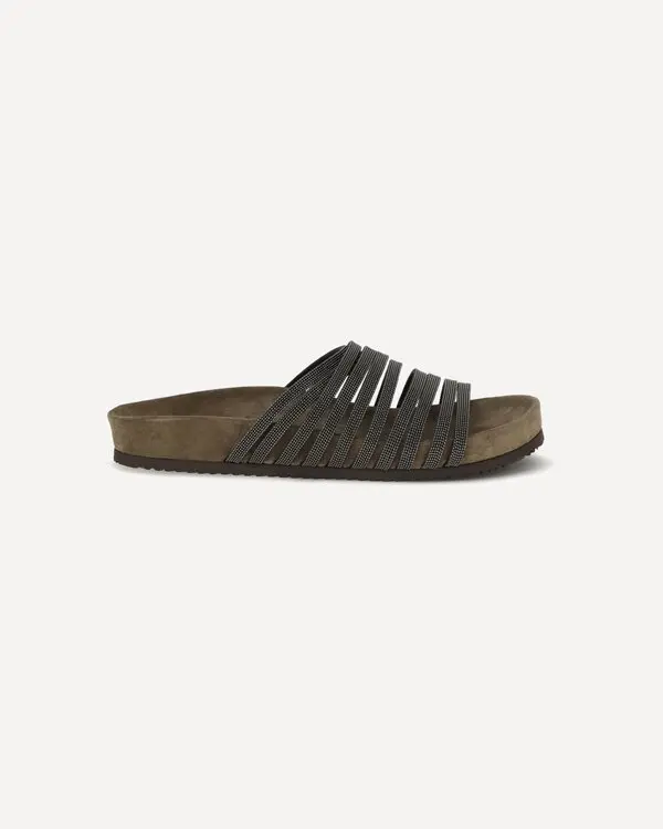 Brunello Cucinelli Calfskin Lace-up Slides With Monili Embellishment