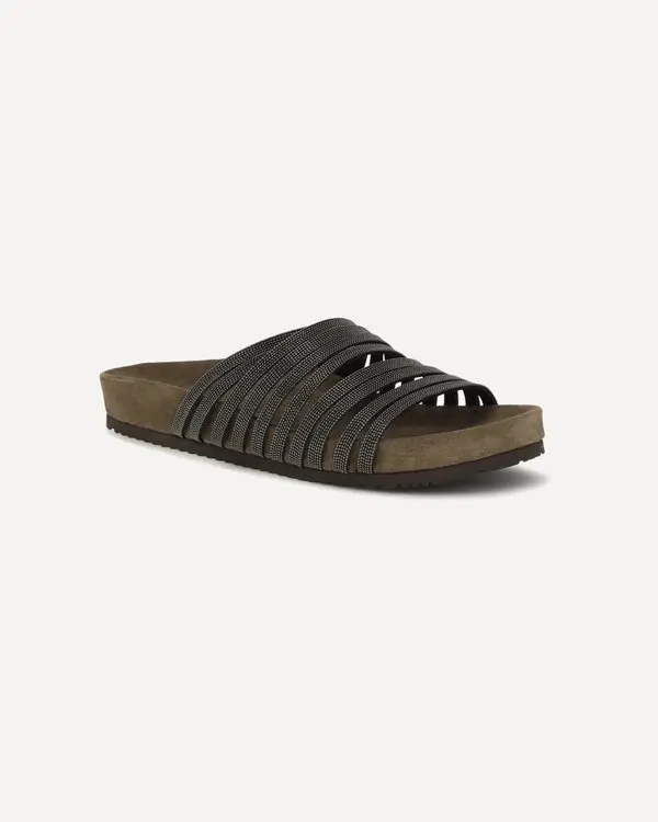 Brunello Cucinelli Calfskin Lace-up Slides With Monili Embellishment