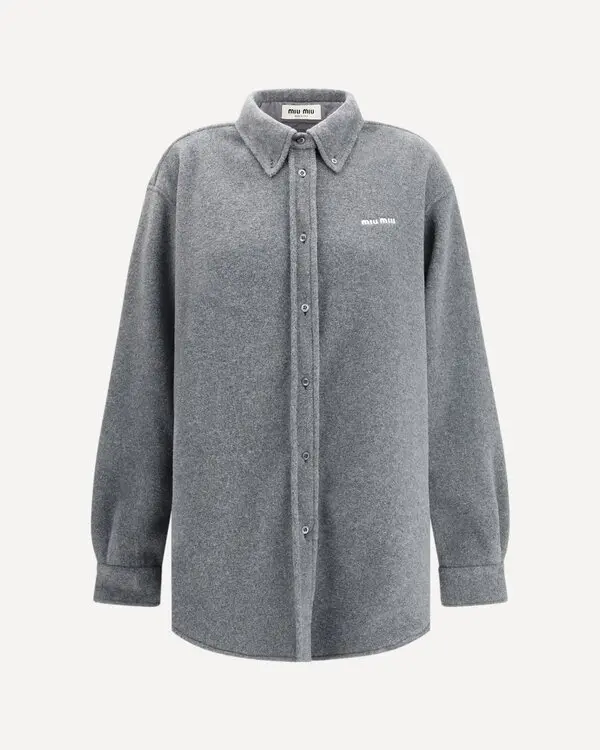 Miu Miu Cotton Button-up Shirt With Embroidered Logo - Grey