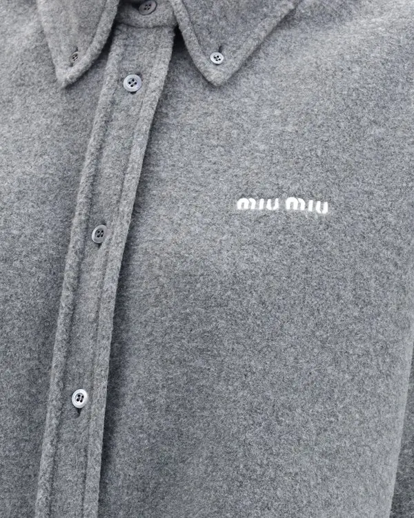 Miu Miu Cotton Button-up Shirt With Embroidered Logo - Grey
