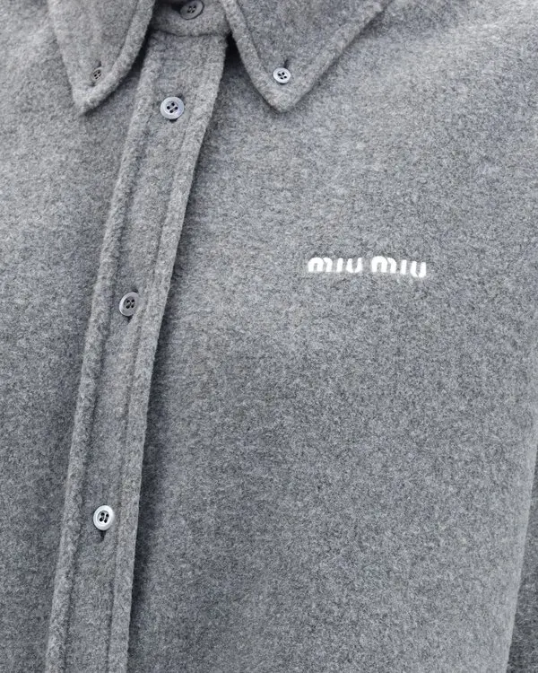 Miu Miu Cotton Button-up Shirt With Embroidered Logo - Grey