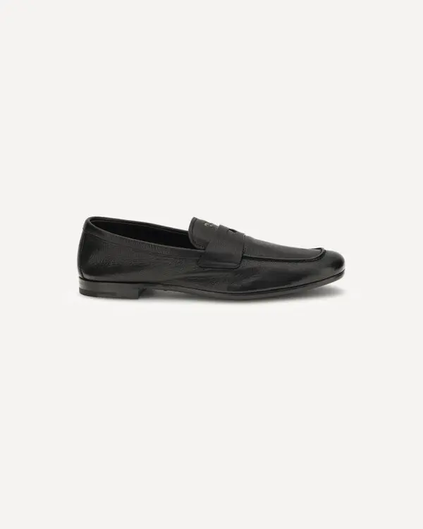 Prada Leather Loafers With Embossed Logo - Black