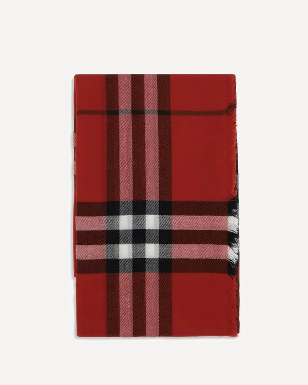 Burberry Wool Check Wide Scarf - Red