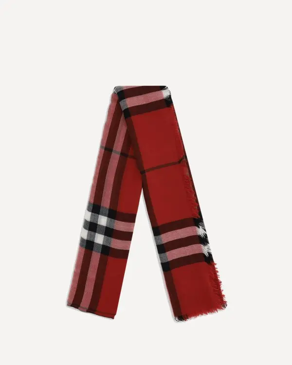 Burberry Wool Check Wide Scarf - Red