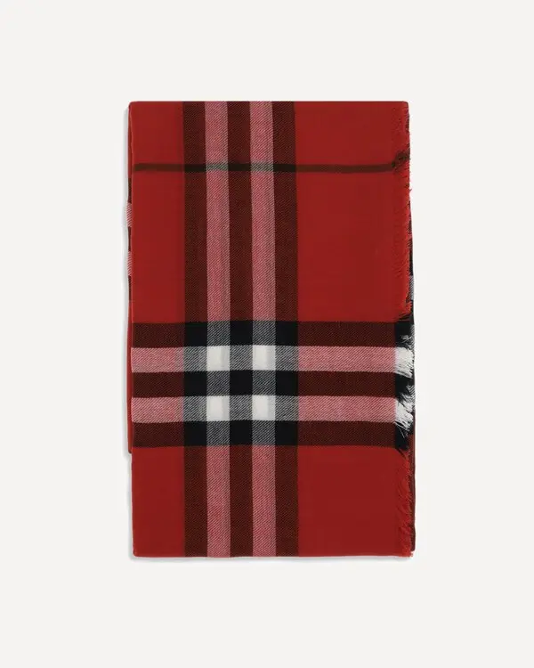 Burberry Wool Check Wide Scarf - Red