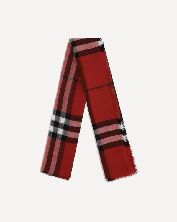 Burberry Wool Check Wide Scarf - Red