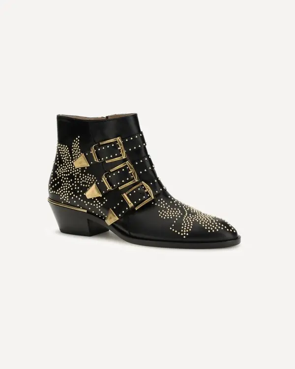 Chloé Susan Studded Leather Ankle Boots - Black