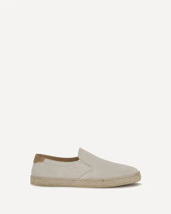 Brunello Cucinelli Suede Slip-on Sneakers With Raffia Sole - Grey