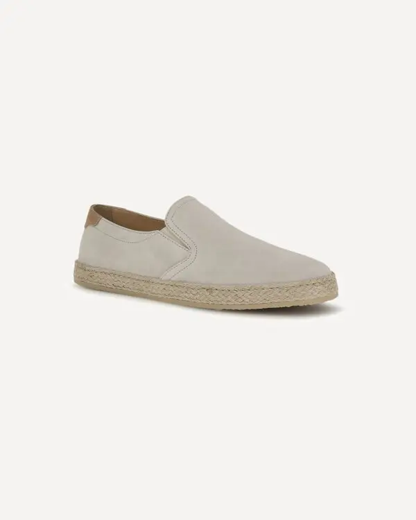 Brunello Cucinelli Suede Slip-on Sneakers With Raffia Sole - Grey