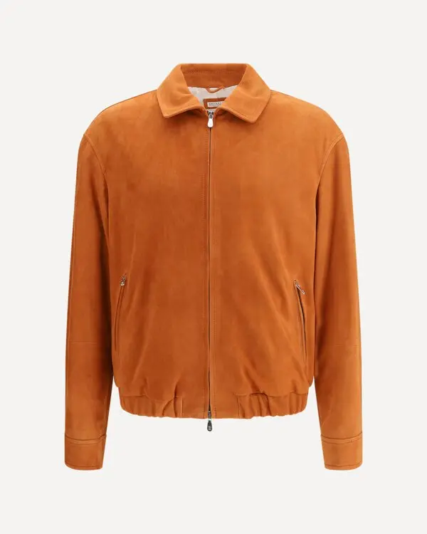 Brunello Cucinelli Suede Bomber Jacket - Red