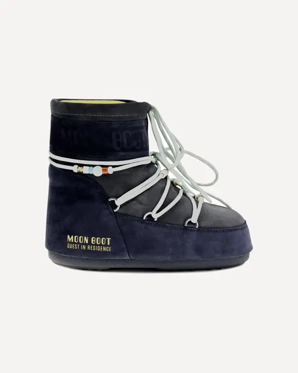 Moon Boot X Guest In Residence Icon Low Suede Boots With Embellished Laces - Blue