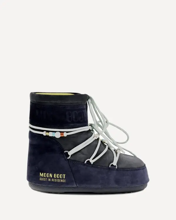 Moon Boot X Guest In Residence Icon Low Suede Boots With Embellished Laces - Blue