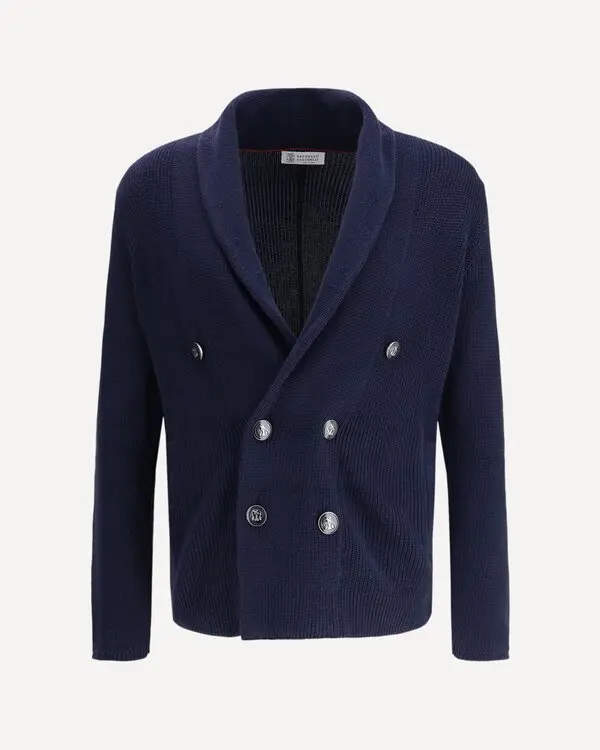 Brunello Cucinelli Shawl Collar Double-breasted Cardigan - Blue