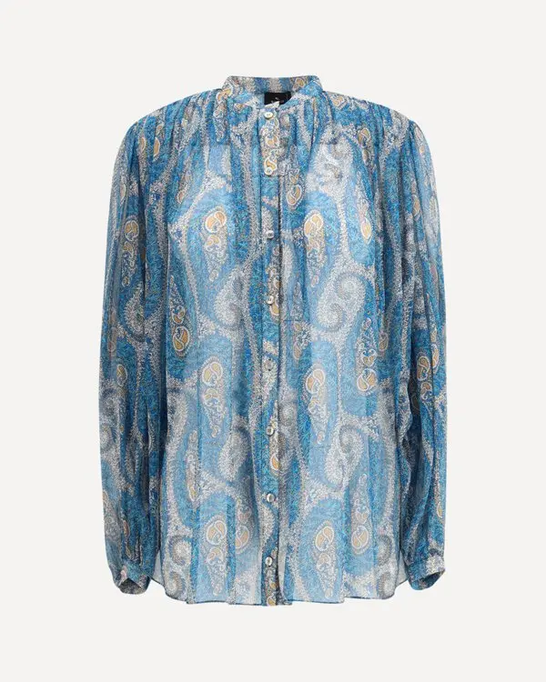Etro Pleated Band Collar Paisley Print Shirt