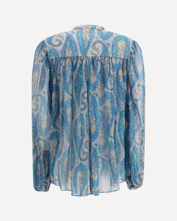 Etro Pleated Band Collar Paisley Print Shirt
